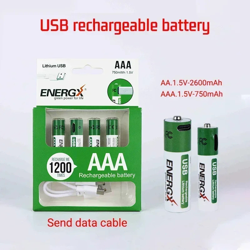 1.5V Aa/Aaa 750Mwh/2600Mwh 18650 USB Rechargeable Batteries Lithium ...