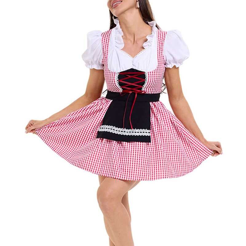 AA Sexy Beer Waitress Costume Carnival Party Fancy Midi Red Traditional ...