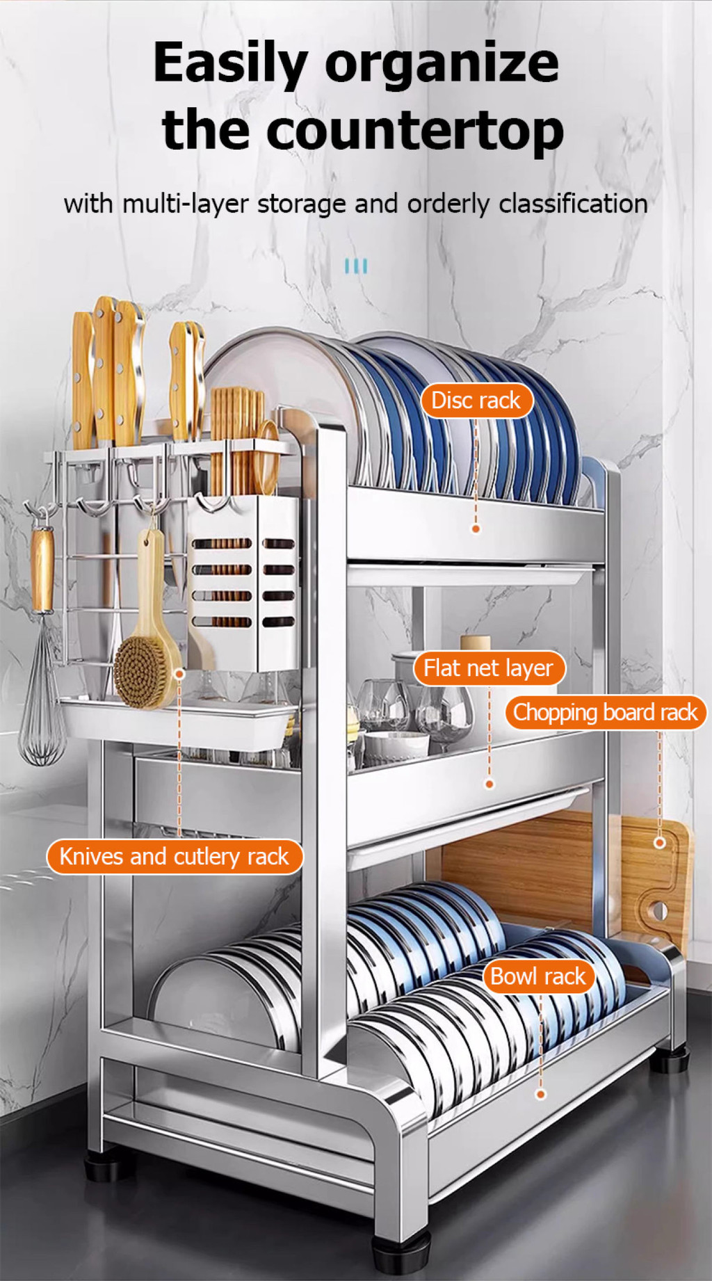 BTY Stainless Steel Heavy Duty Dish Rack with Drainer Tray Kitchen ...