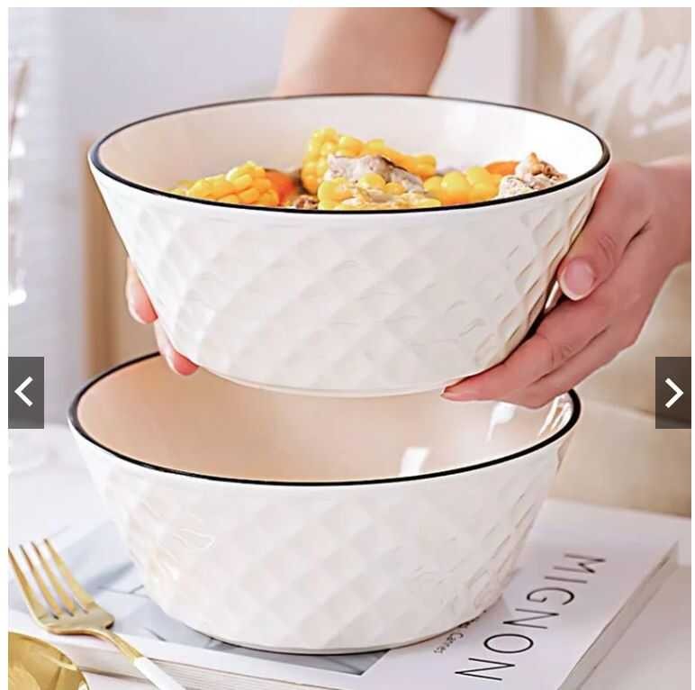 Kitchenneeds 8 Inch Serving Bowl Dia Emed White Ceramic Soup Bowls For ...