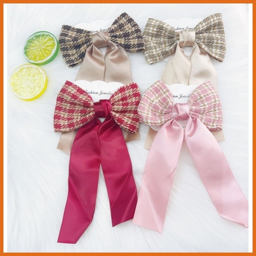 ☑ └ Plaid bowknot hair clip sweet all-match back of the head horizontal ...