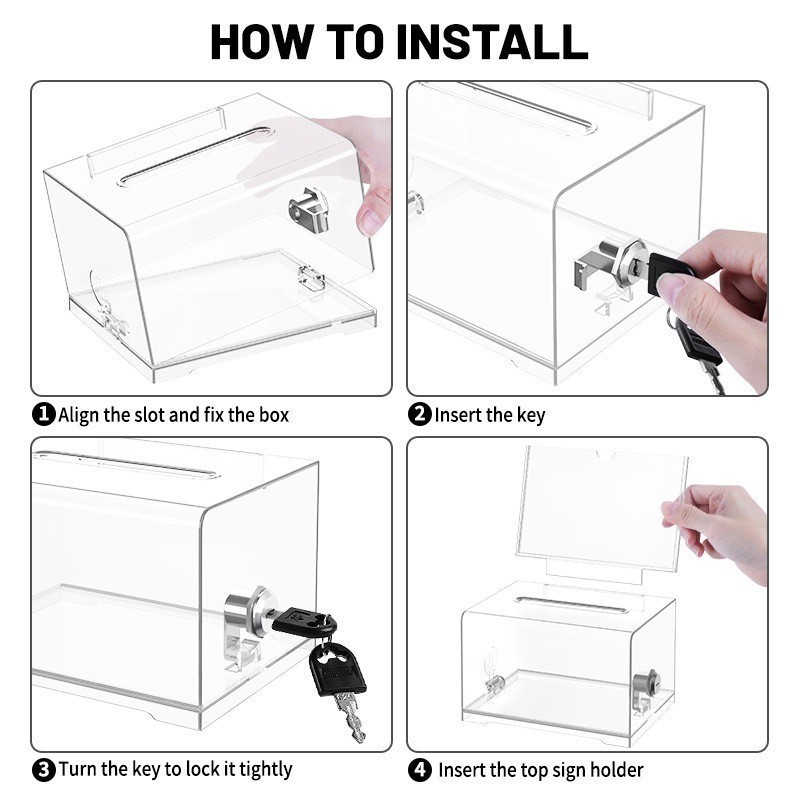 【COD】Tip Box Acrylic Transparent Ballot Box with Lock and Key Voting ...
