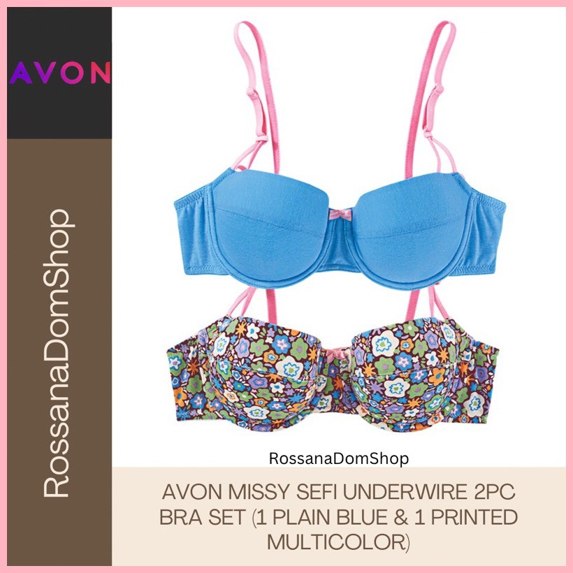 Avon missy Sefi underwire 2pc bra set (1 plain Blue & 1 printed ...