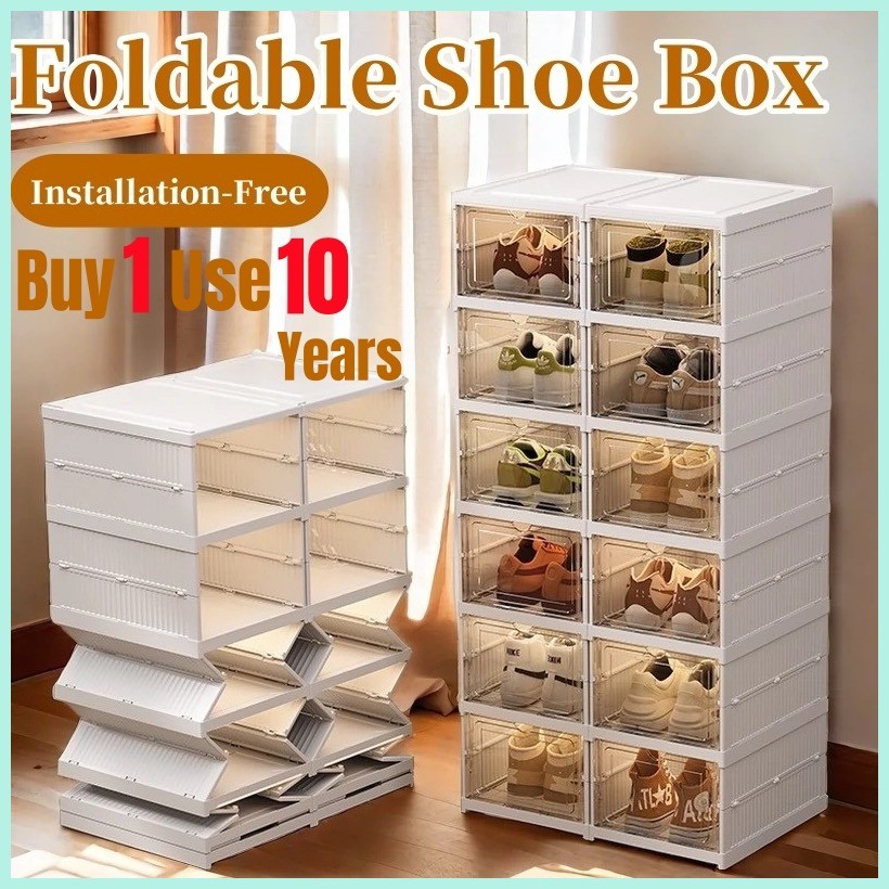 3/6/9 Layers Foldable Shoe Box Big Size Shoe Rack Installation-Free ...