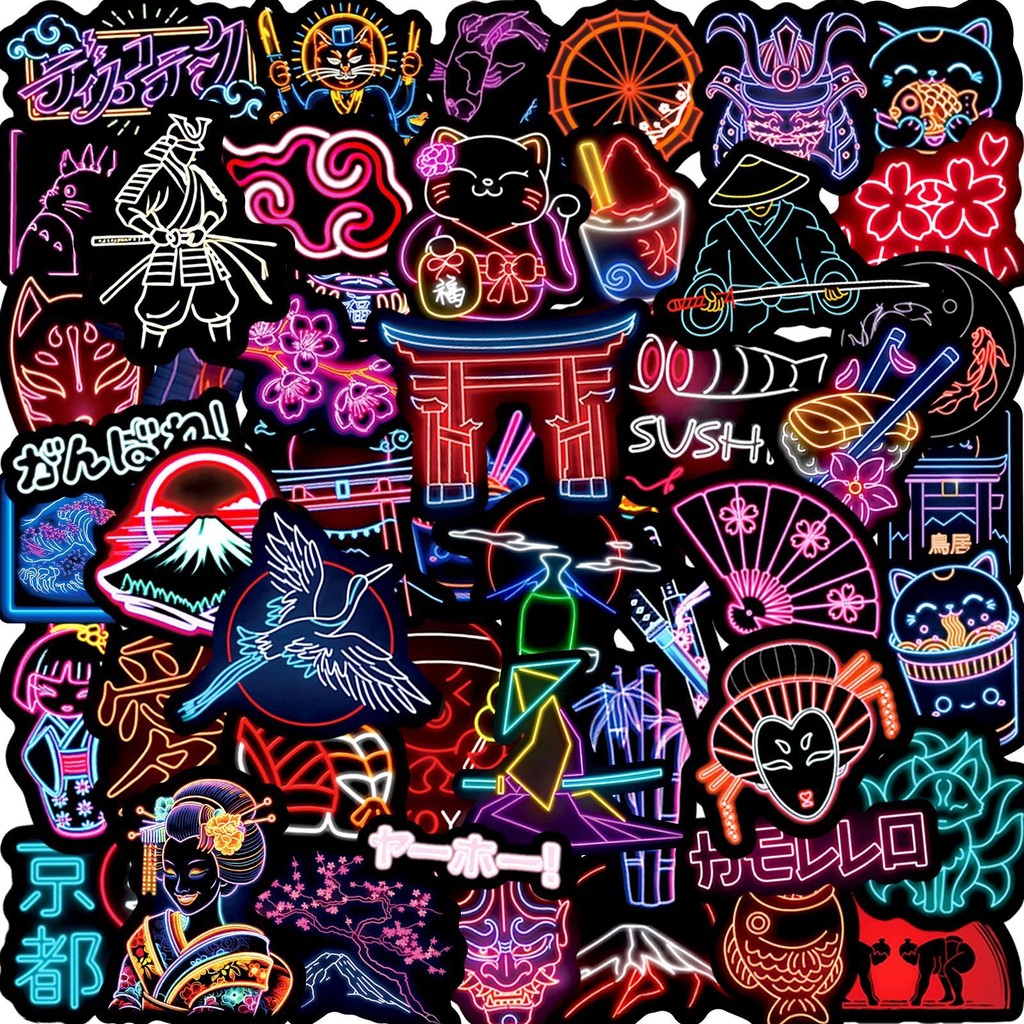 No Glow! 50 Pieces Of neon Light Stickers For Decoration Top lights ...