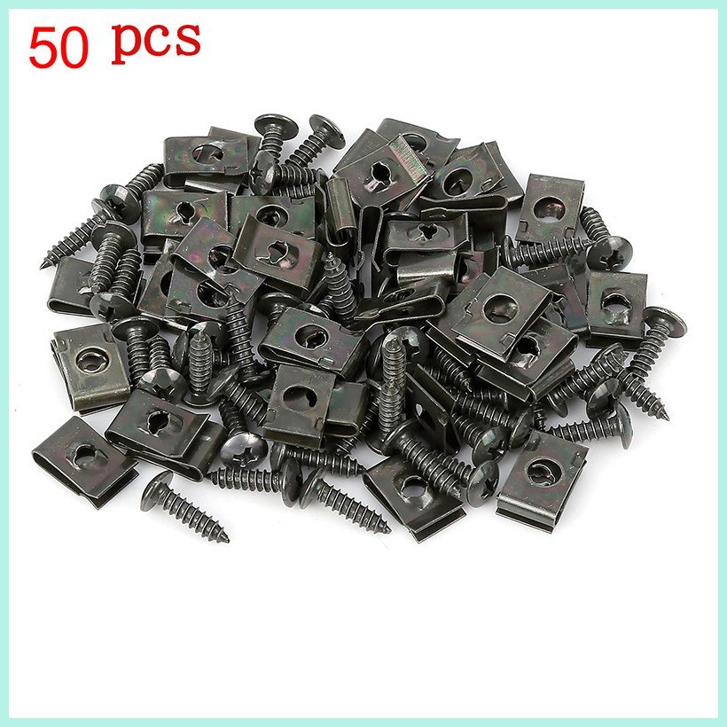 50 Set Metal U-type Clip With Screws Car Fender Trim Panel Fasteners ET ...