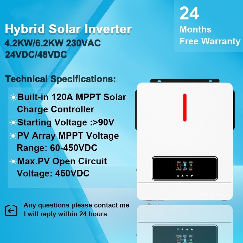 On/Off-Grid Hybrid Inverter 4.2KW/6.2KW 24V/48VDC AC220V Two Load Output MPPT 120A Solar Charger ...