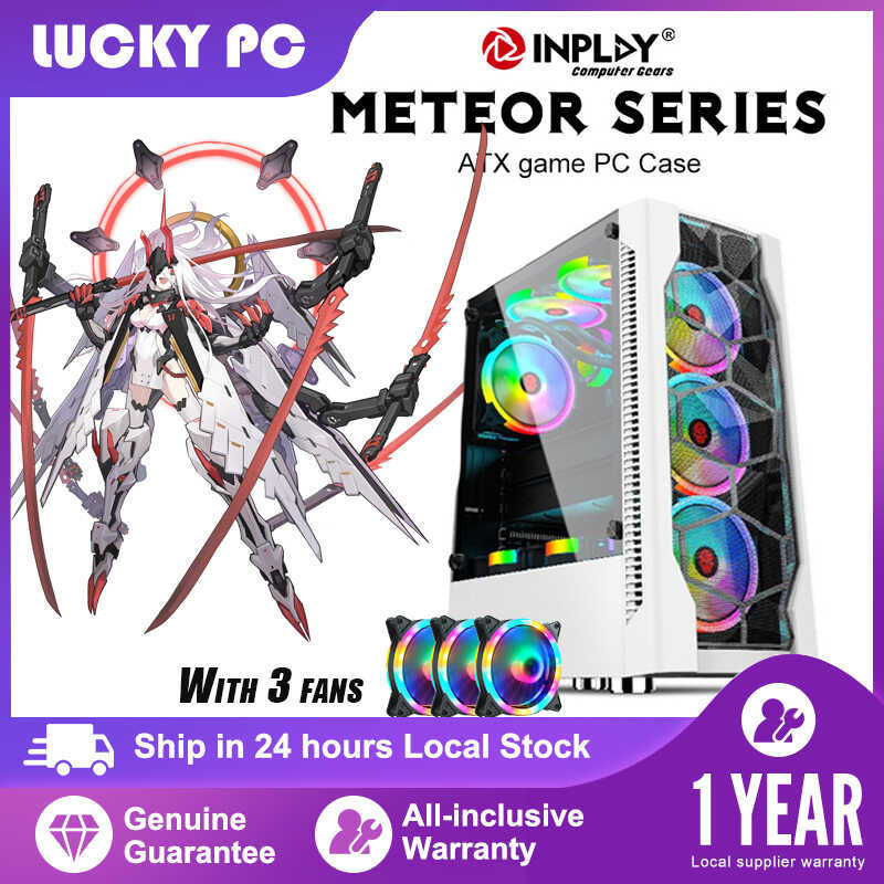 PC Case na may Fan Matx Atx Gaming White Tempered Glass InPlay Meteor ...