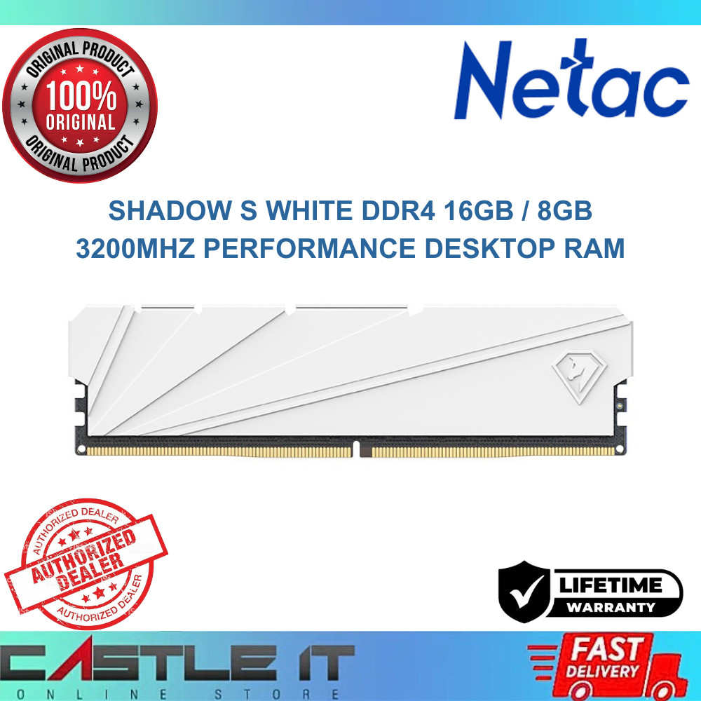 Netac SHADOW S WHITE DDR4 16GB / 8GB 3200MHZ PC3200 Performance Desktop ...