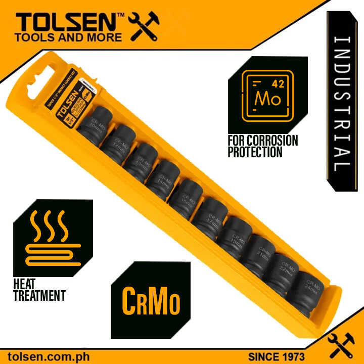 Industrial Tolsen 10Pcs Socket Set (1/2" Drive) Para Sa Impact Wrench ...