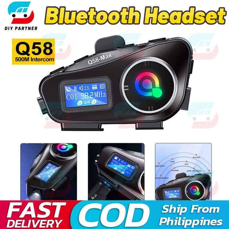 Q58 Large Screen Display Motorcycle Helmet Intercom Bluetooth Headset ...