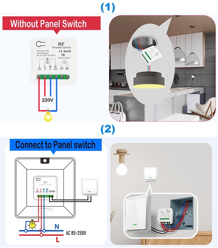433Mhz Wireless Smart Light Switch 86 Panel Remote Control Switch AC ...