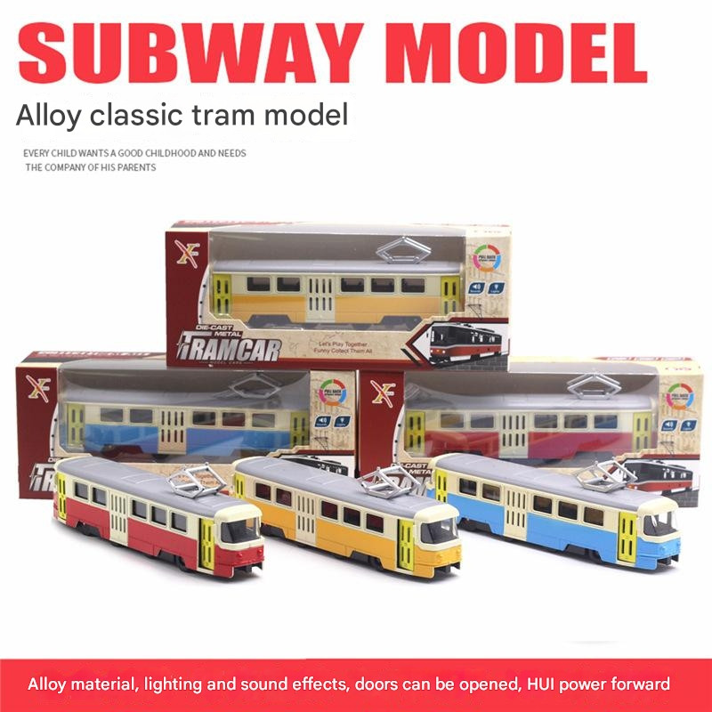 Retro Bus Alloy Bus Tram Model Pull Back Door Sound Light Simulation ...
