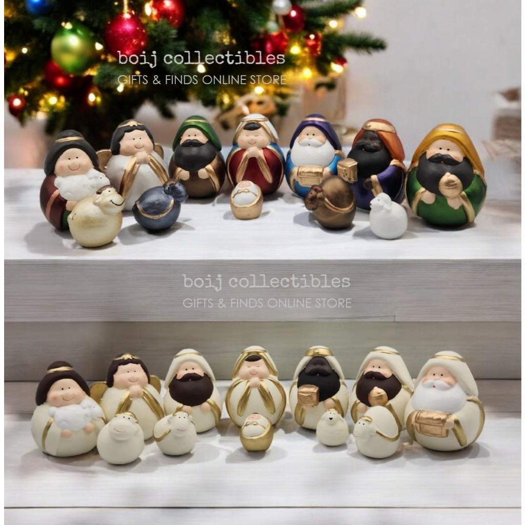 12 Piece Nativity Scene Set Rounded Figurines Handcrafted Christmas ...