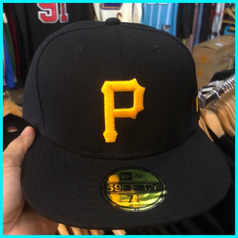 Closed cap fitted cap P pirates black flat brim high quality | Shopee ...
