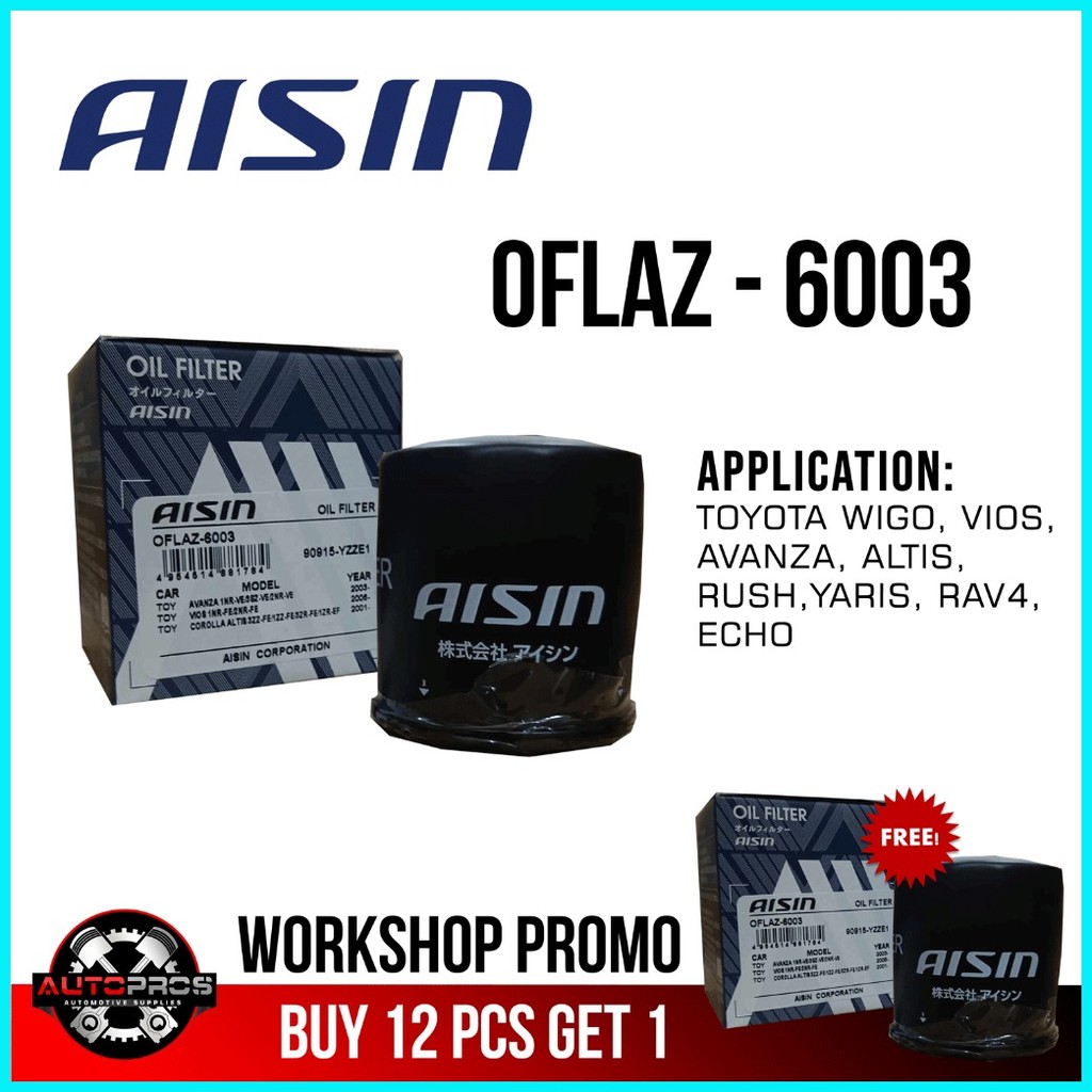 AISIN Oil Filter for Toyota Vios, Wigo, Avanza, Suzuki Gas - OFLAZ-6003 ...