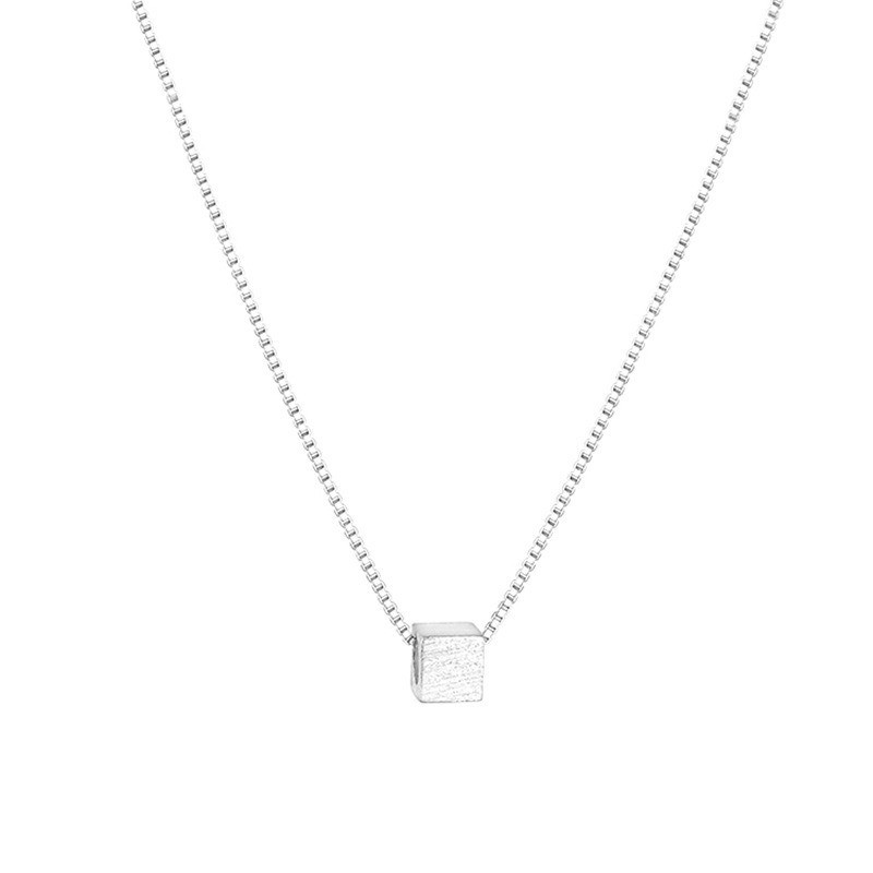 925 Silver Square Necklace Women's Summer Geometry Pendant Collarbone ...