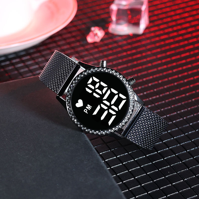 Women Digital Watch Creative Diamond LED Round Dial Wristwatch Casual ...