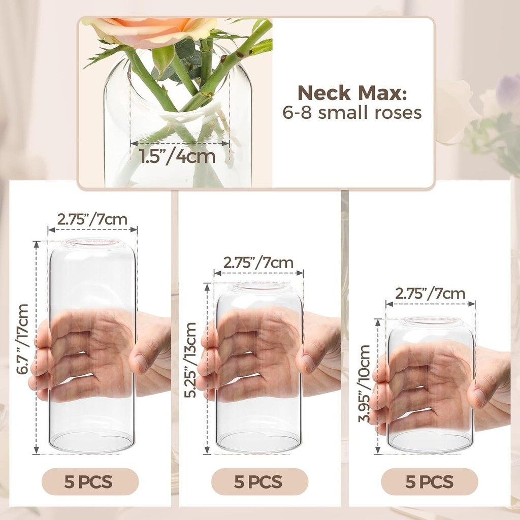 Small Wer Vase Set Of 15, Glass Bud In Bulk, Clear Vases For Wer, Decor ...