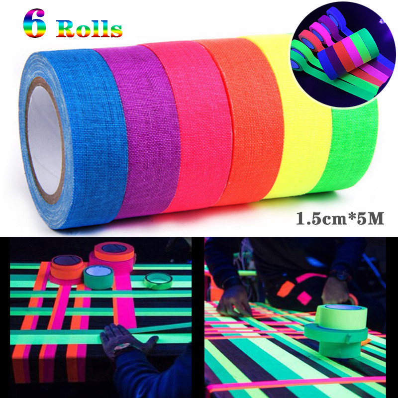5Meter 6 Colors Neon Gaffer Cloth Tape Fluorescent Rainbow Color Party ...
