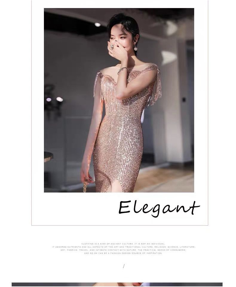 Korean Champagne Elegant Evening Prom Wedding Debut JS Ball Formal ...