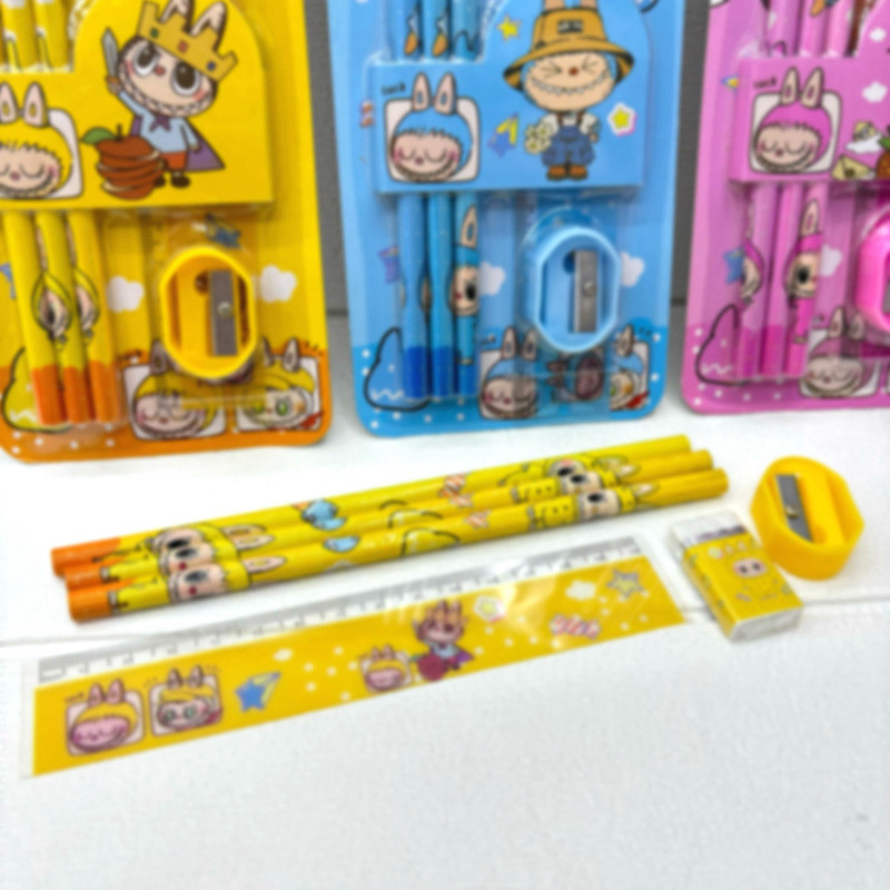 Cartoon Labubu Pencil Eraser Ruler Stationery Set Student Gift Prize ...