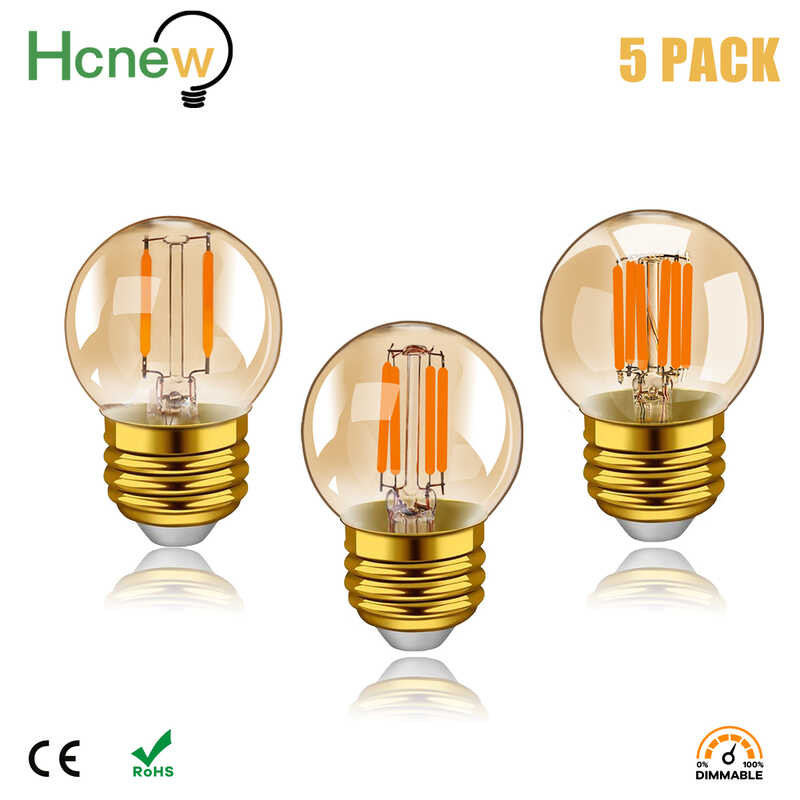 5PCS Dimmable Bulb G40 E27 220V Led Fimament Gold Globe Lamp 1W 2W 3W ...