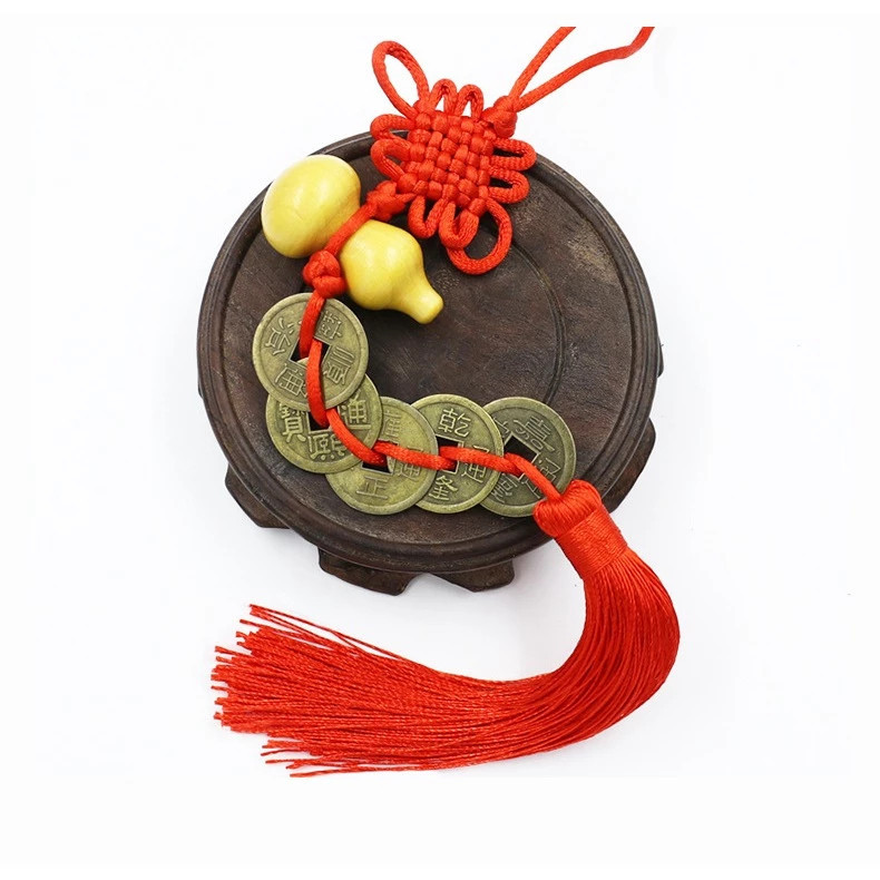 Feng Shui Door Lucky Coins Charm Wooden Gourd Chinese Knot Pangsabit ...