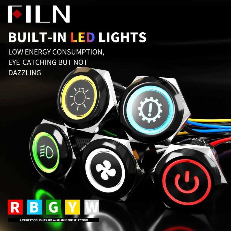 AA FILN 19Mm 12V 24V LED Metal Push Button Stainless . Black Dashboard ...