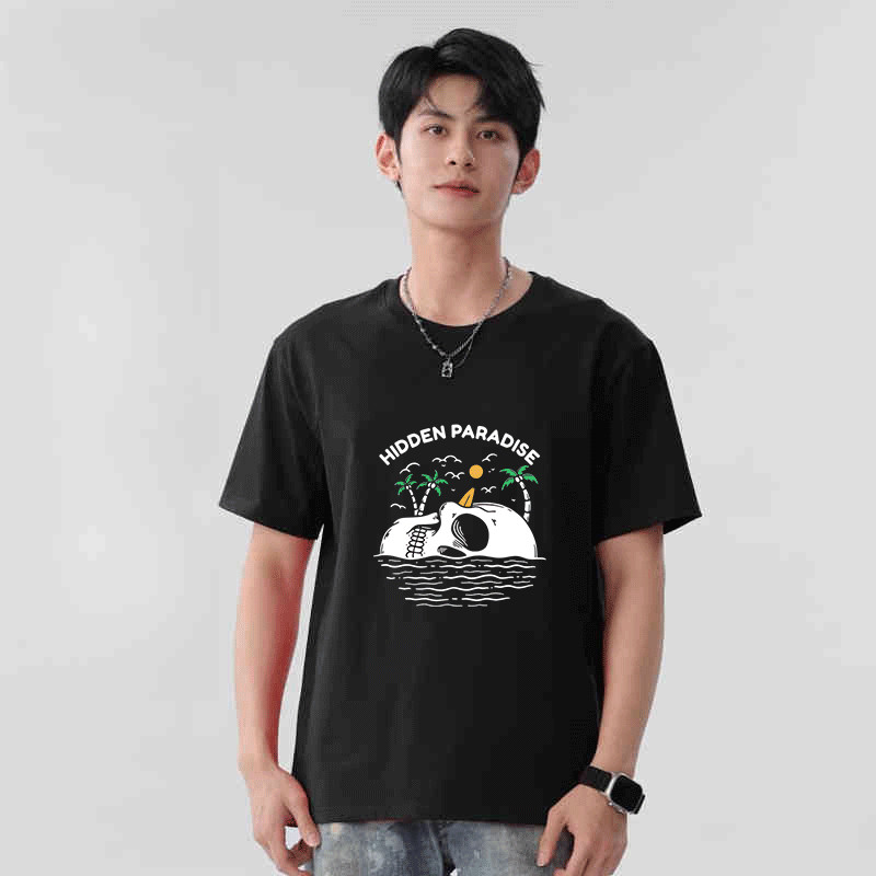 Men's Graphic T-Shirt Hidden Paradise - Black Short Sleeve Tee with ...
