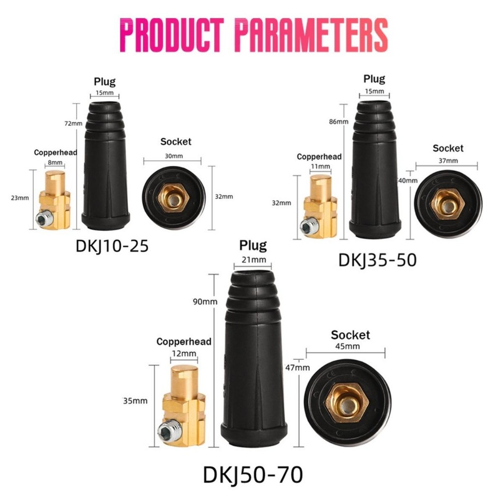 2 Pairs Quick Fitting Welding Machine Sockets Fits DKJ 10-25/35-50/50 ...