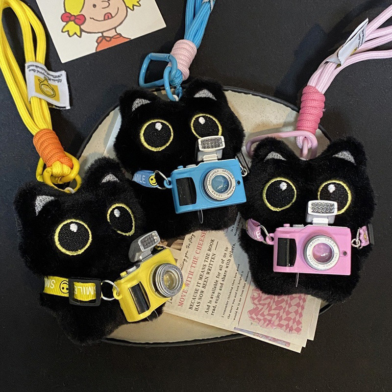 Lovely Cat Key Rings Holding Knitted Bag Kitten Keychains Plush Bag ...