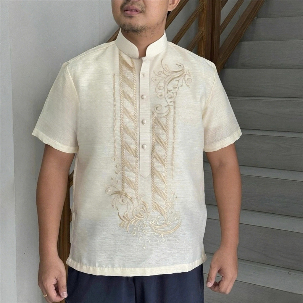 2025 new Half Open Polo Barong Short Sleeves Traditional Filipino Men's ...