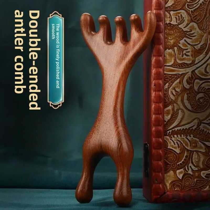 Deer Antler Head Comb Hair Therapy Scalp Massage Five Teeth Beads ...