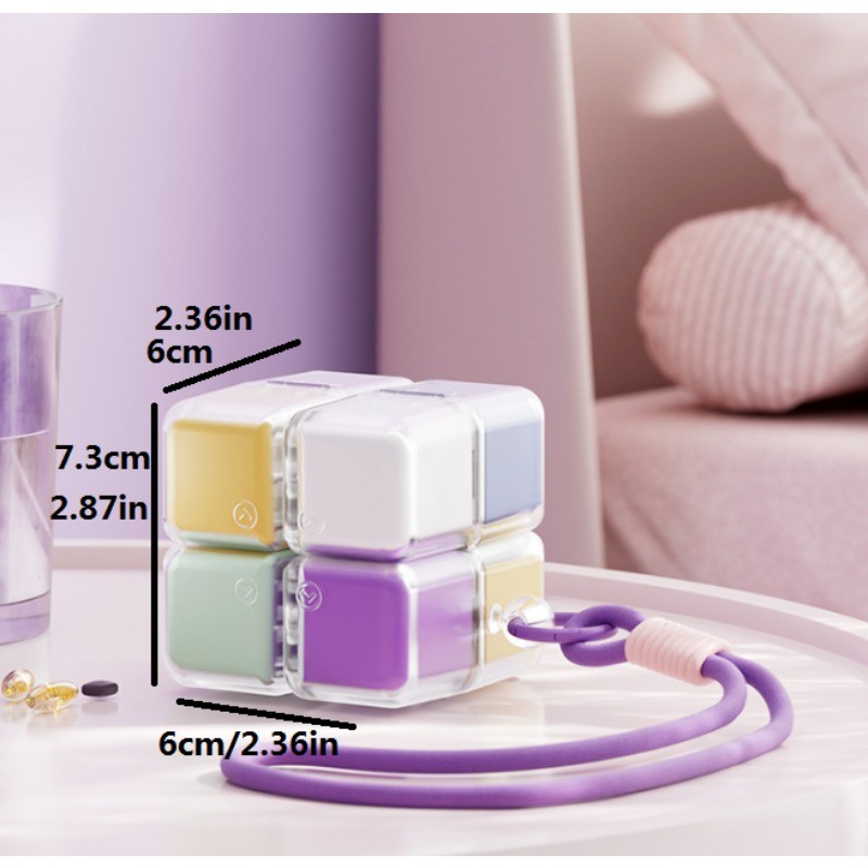PC Silicone Material Rubik's Cube Medicine Box with Lanyard Portable 7 ...