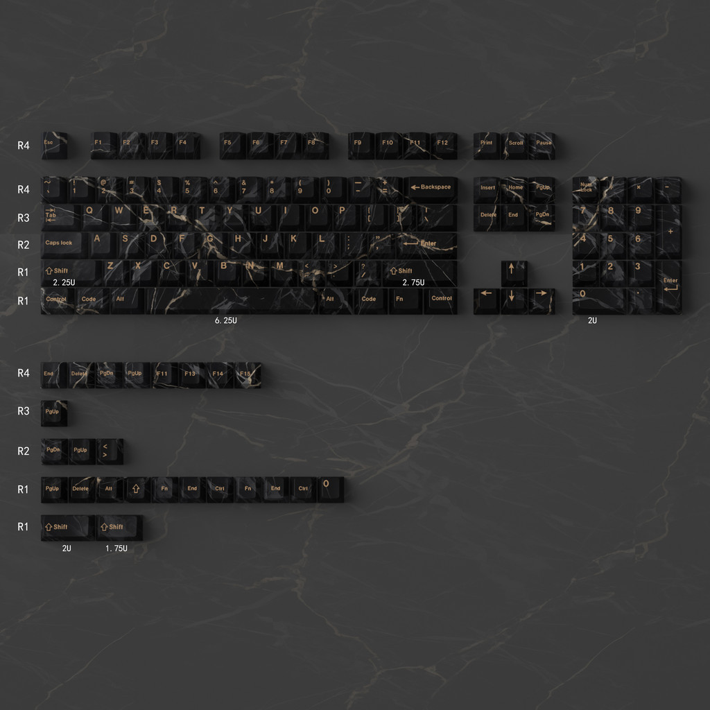 Marble Black Gold Keycaps PBT Cherry profile for MX Switches Mechanical ...