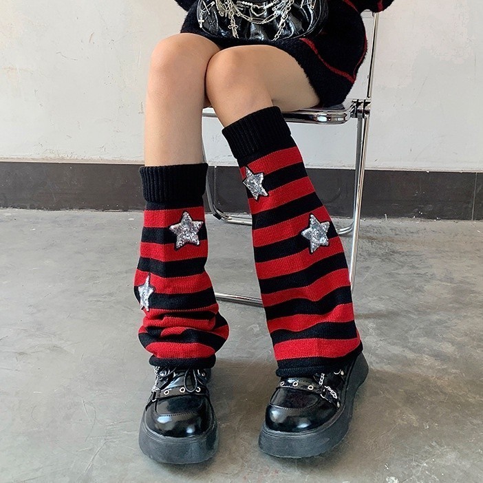 Gothic Stripe Leg Warmers Women Lolita Grunge Fairy Core Socks E Girl ...