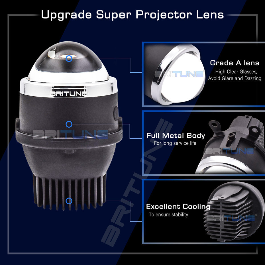 Bi LED Lens LED Fog Lights 3.0 inch Projector Spotlight Tricolor 3000K ...
