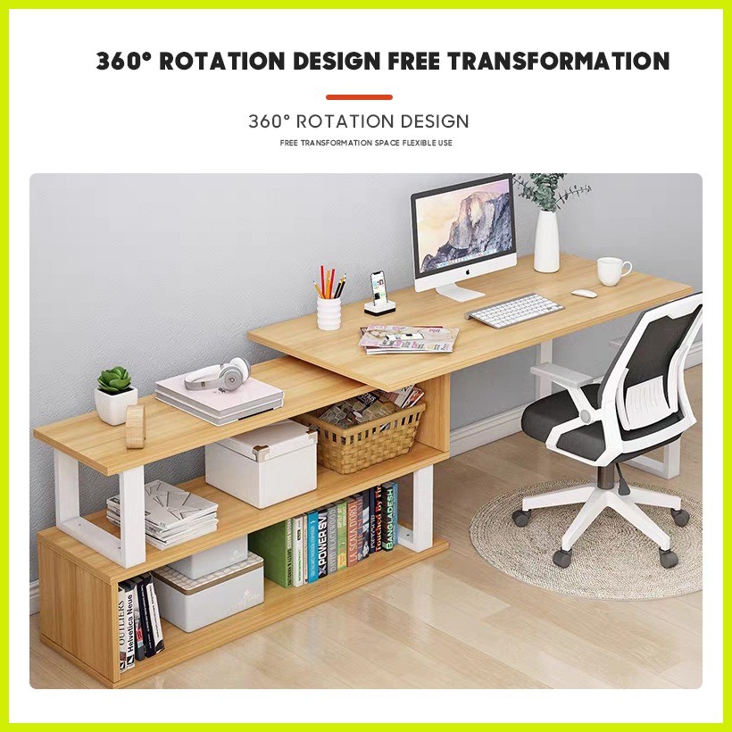 ☂ ∏ COD 360° Rotating Computer Table Study Desk 3-layer Bookshelf ...