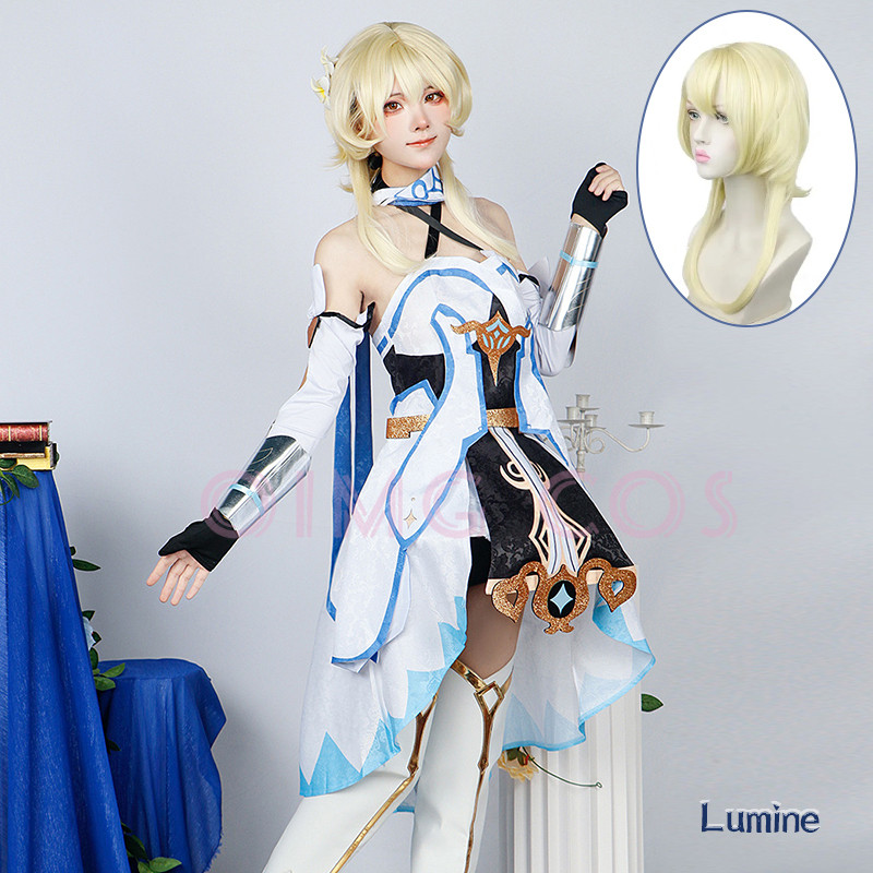 §≈ Genshin Impact Lumine Cosplay Costume Adult Carnival Uniform Wig ...