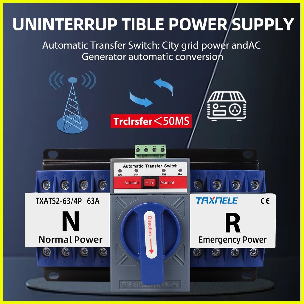 ATS 2P 4P 63A 230V Micro Circuit Breaker Dual Power Automatic transfer ...