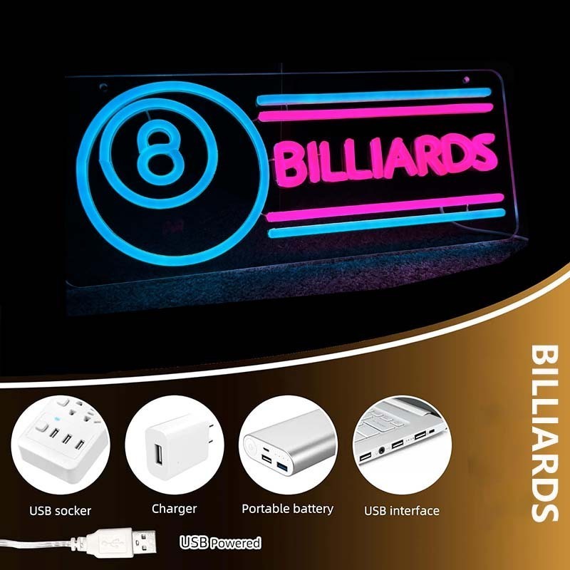 Billiards Neon Sign - Custom Signage for Pool Halls and Game Rooms ...