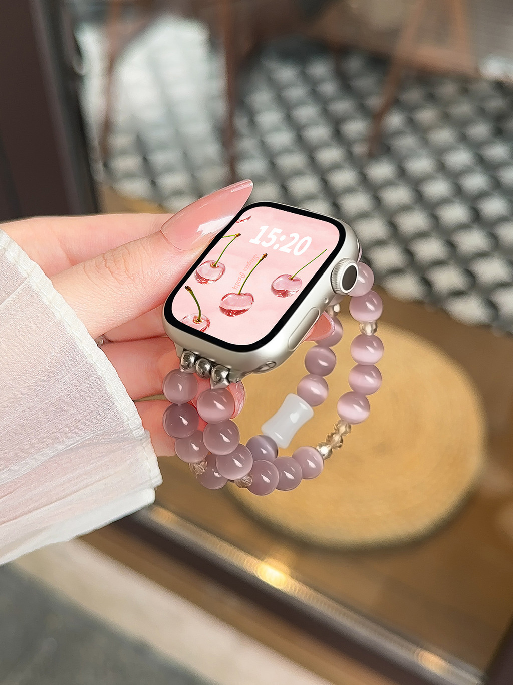 Cat's Eye Stone Crystal Bead Strap For iWatch Series Ultra 10 9 8 7 6 ...
