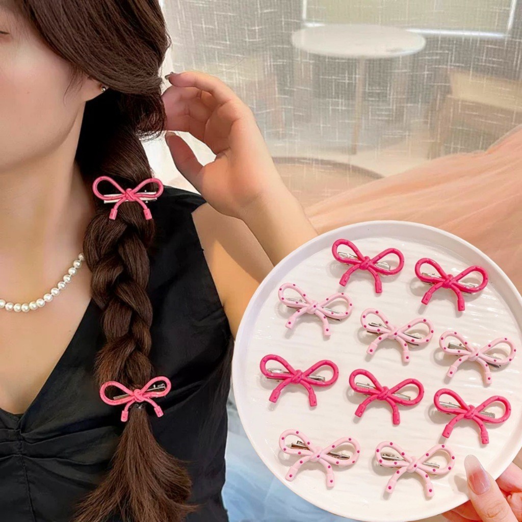 4pcs Cute Pink Polka Dot Bow Hairpin Women's Bow Bangs Clip | Shopee ...