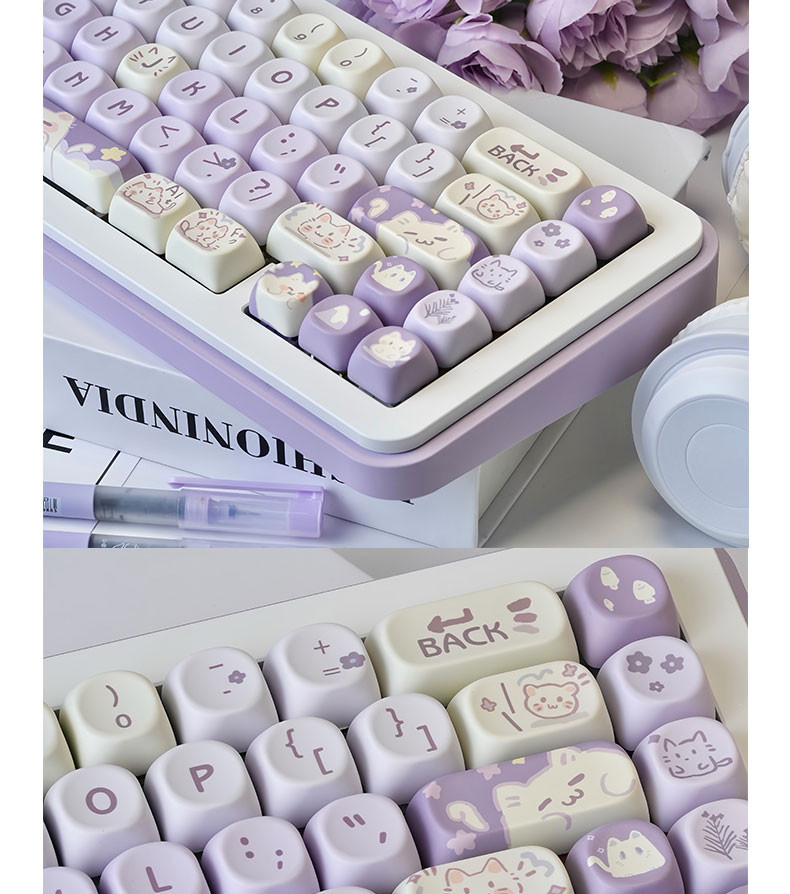 Taro Mud Kitten Theme Keycaps MOA Profile Customization PBT Purple Key ...