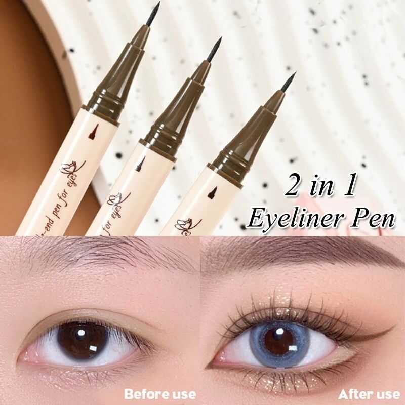 Dorisna Ultra-Fine Liquid Eyeliner Pencil 2 In 1 Matte Black Brown Long ...