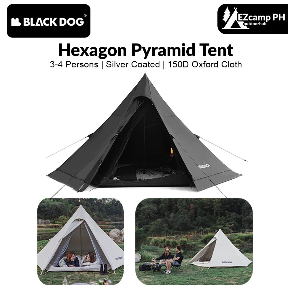BLACKDOG Hexagon Pyramid Black Tent Portable Lightweight 3-4 Persons ...