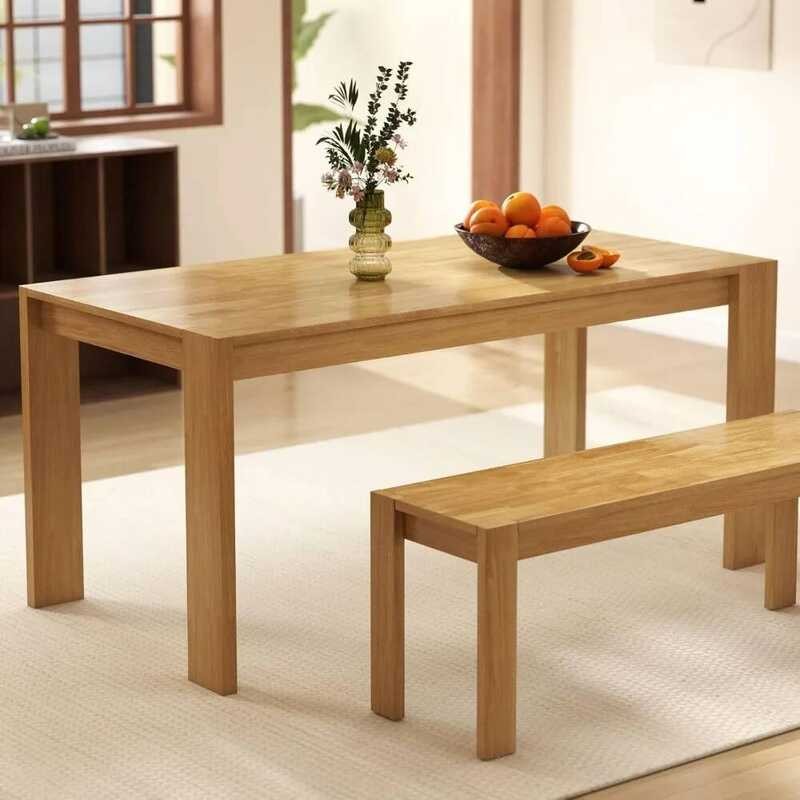 Wooden Dining for 4 to 6 People, 63" Large Farmhouse Kitchen Long Table ...