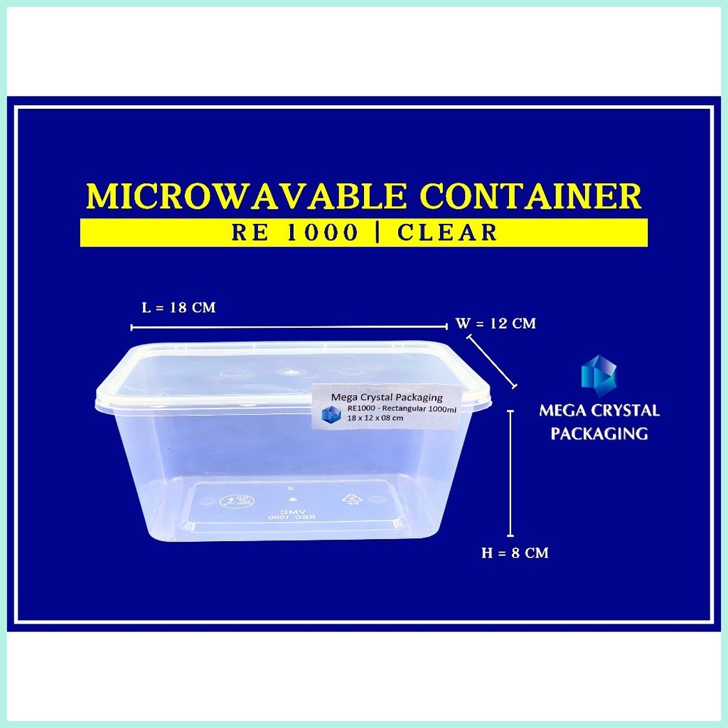 [ 50 Pcs ] Microwavable Plastic Container RE 1000 - Rectangular 1000 ml ...
