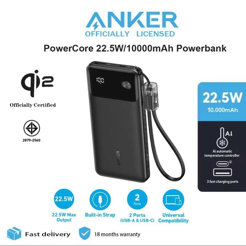 Anker Powercore 10,000 mAh 22.5W IQ USB-C Powerbank Port para sa 14 / iPhone 15 Series book iPad ...
